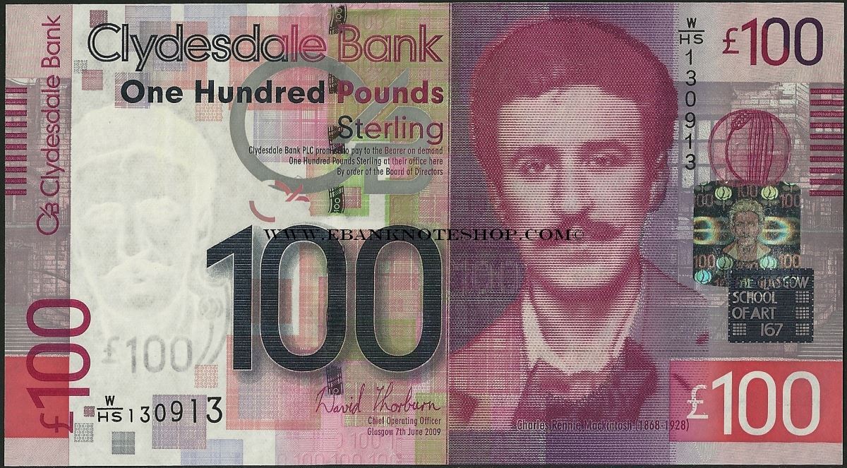 Ebanknoteshop. Scotland,P229M,100 Pounds,2009,Clydesdale