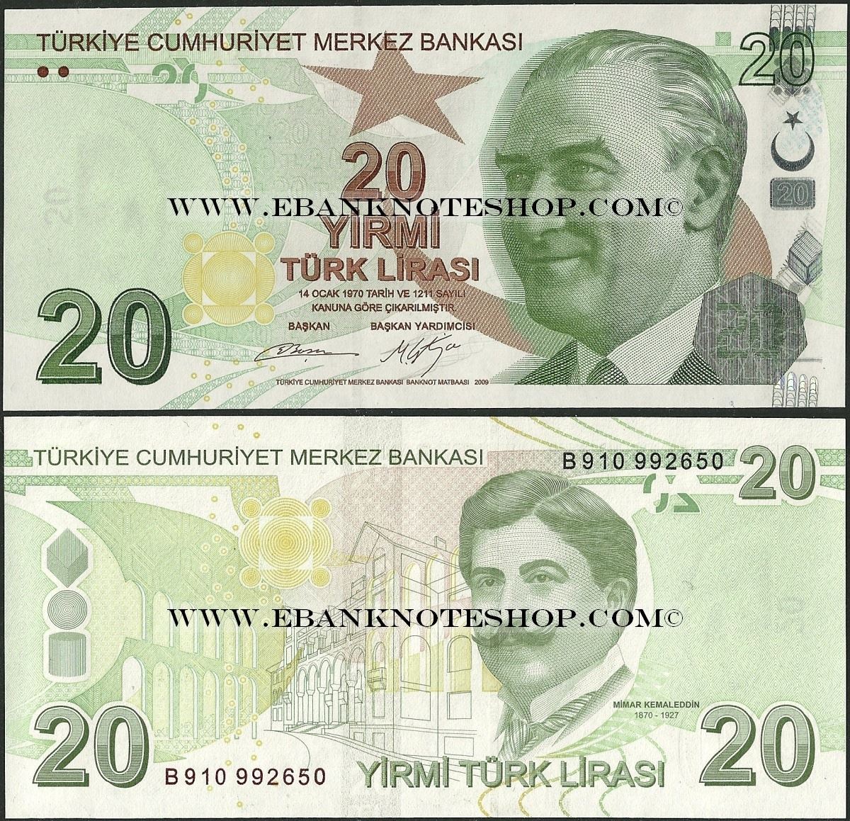 Ebanknoteshop. Turkey,P224?,B302b,20 Lira
