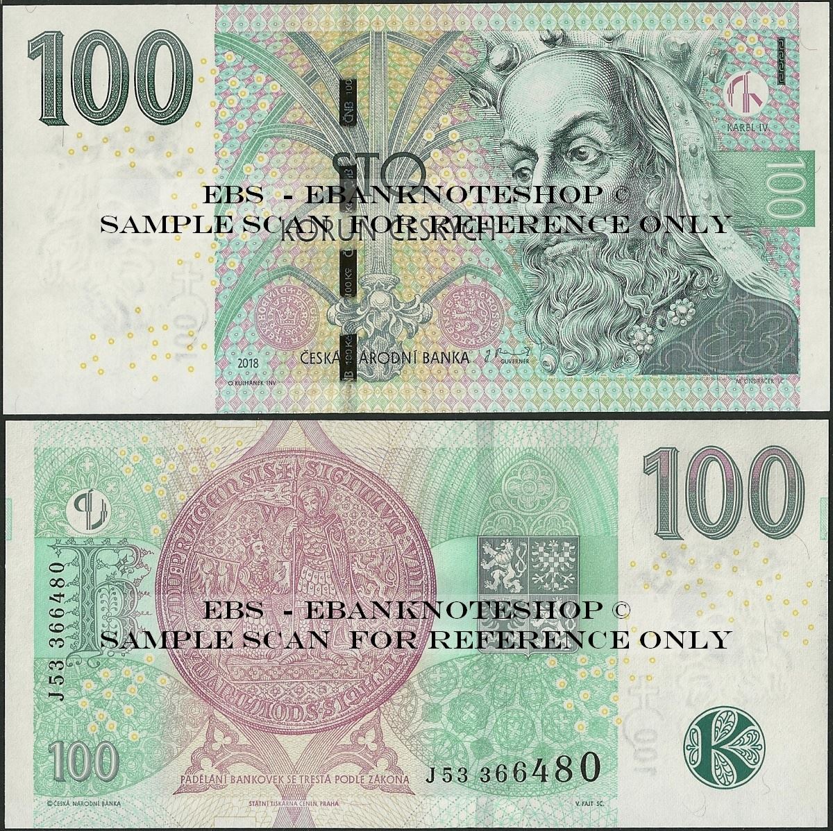 Ebanknoteshop. Czech Republic,P18,B127a,100 Korun,2018