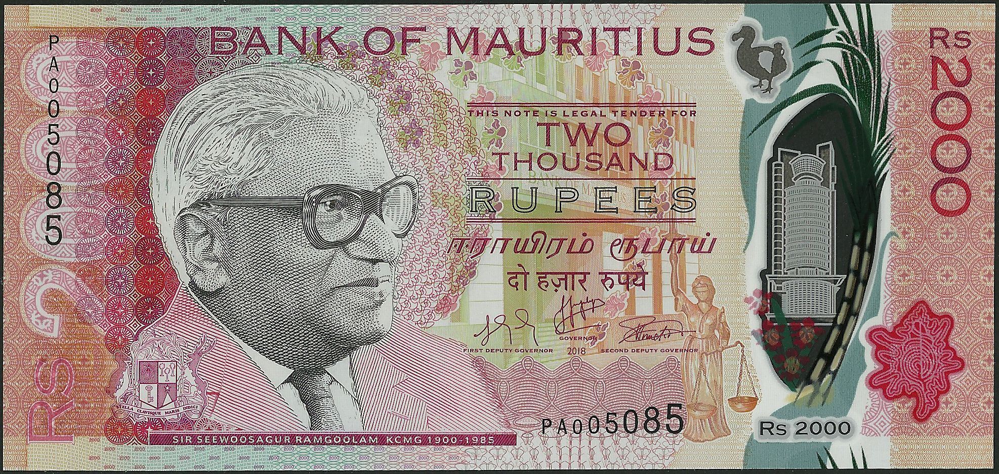 Ebanknoteshop. Mauritius,B436a,2000 Rupees,2018,Polymer